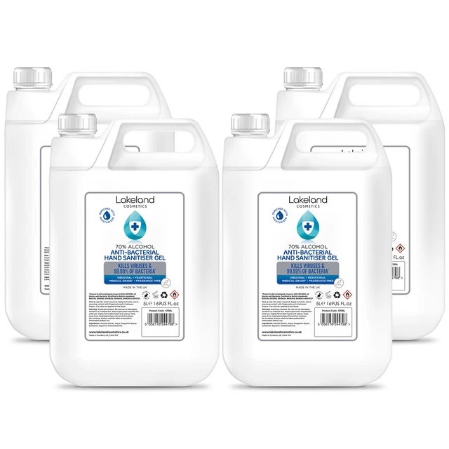 70 Alcohol Hand Sanitiser Gel 5l Litre X4 Kills 99 9 Bacteria Germs