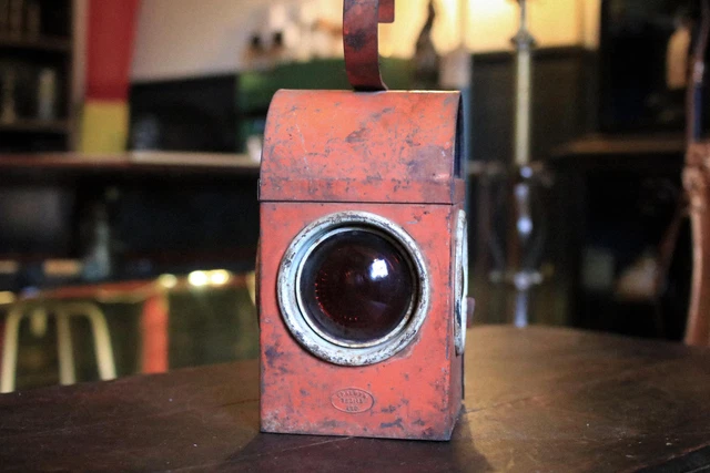 VINTAGE RAILWAY SIGNAL Lamp - Distressed Red Oil Lantern With Twin Red ...