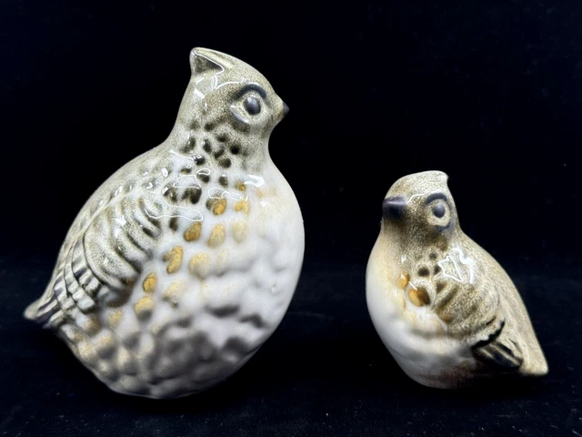 2 VINTAGE HOWARD PIERCE Ceramic QUAILS Bird Family CALIFORNIA Pair MCM ...