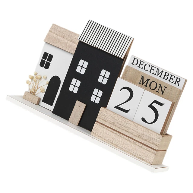 BLOC CALENDRIER BOIS Mois Date Rustique Décoration Perpétuel Pour ...