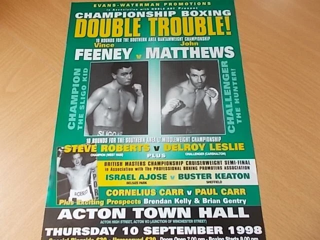 BOXING HANDBILL.VINCE FEENEY v John Matthews at Acton Town Hall.10-9 ...