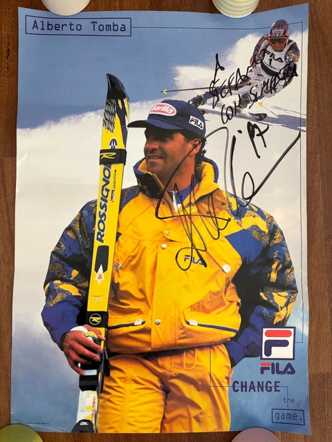 LOCANDINA POSTER ALBERTO TOMBA SCI SKI SCIATORE AUTOGRAFO ORIG.SIGNED ...