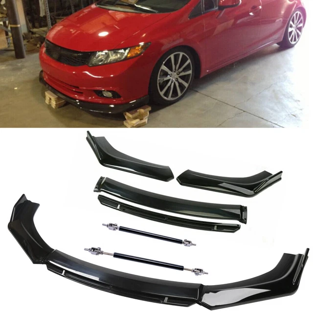 FRONT-BUMPER LIP SPOILER Splitter BodGlossy Black Strut/ Rod For Honda Civic EUR 66,65 - PicClick FR