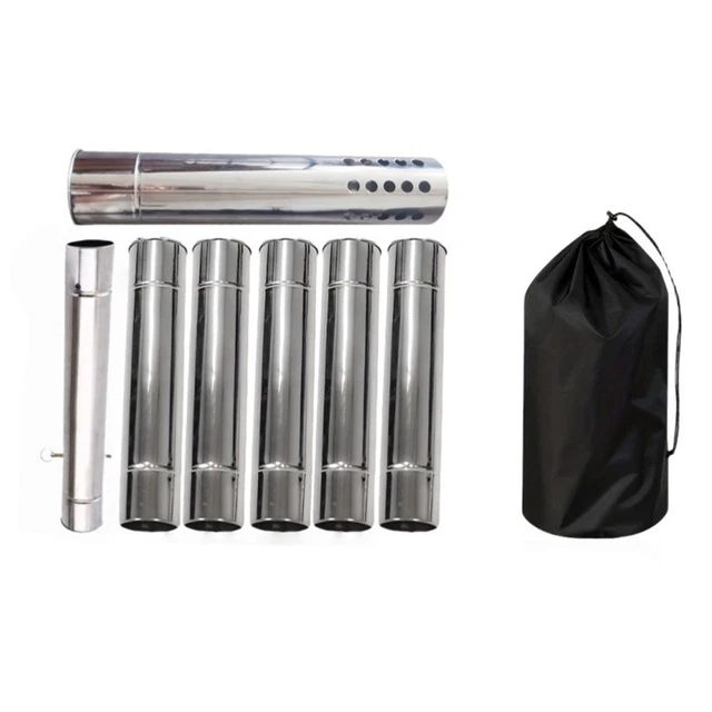 WOOD STOVE CHIMNEY Pipe Kit 7 Pipes Stainless Steel For Camping Tent ...