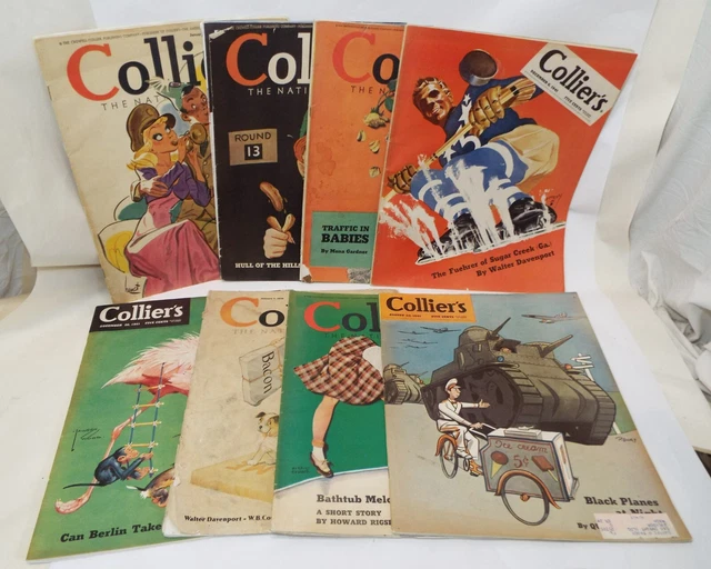 8 OLD 1930S-40S ASSORTED COLLIER'S MAGAZINES WWII Arthur Crouch GREAT ...