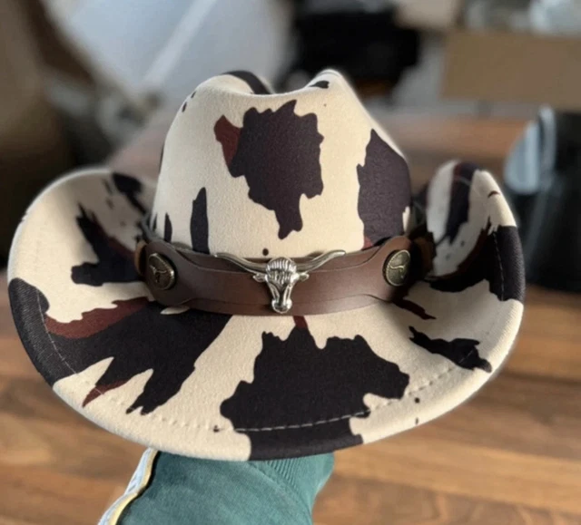 COW PRINT COWBOY Hat with Bull Emblem Multi Colour Cowboy & Western ...