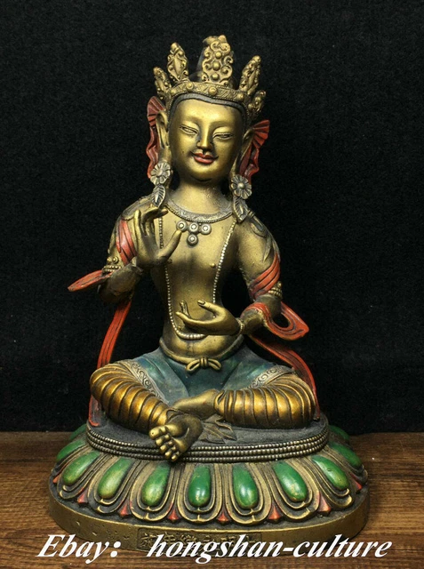 ANCIEN TIBET BRONZE Peinture Temple Vert Tara Lumières Déesse Bouddha Statue EUR 238,80 ...