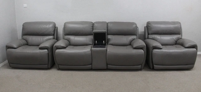 FURNITURE VILLAGE LINK Grey Leather Power Recliner 2 Seater Sofa & 2 ...