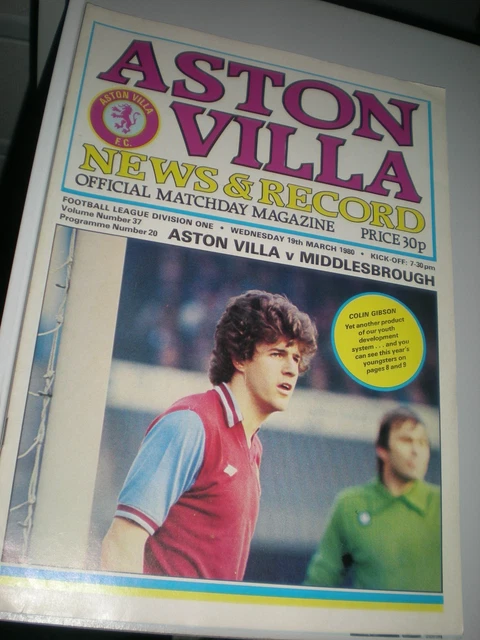 ASTON VILLA V MIDDLESBROUGH, 19th MARCH 1980, NO WRITING, VERY GOOD ...
