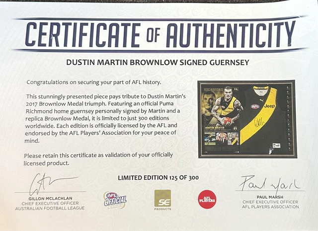 DUSTIN MARTIN BROWNLOW signed Guernsey Limited edition 125/300 $750.00 ...