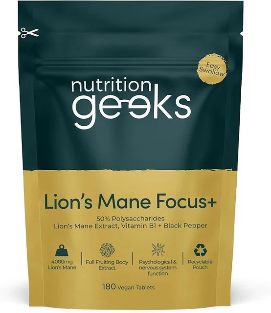 LION’S MANE 4000MG Supplement with Vitamin B1 & Black Pepper 180 Vegan ...