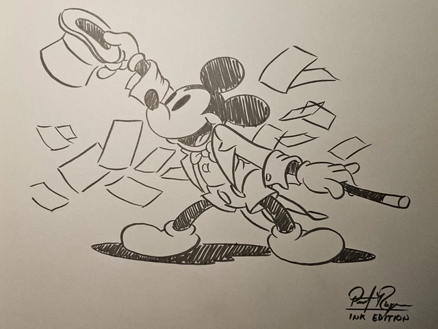 DISNEY MICKEY MOUSE Magician Character ink Drawing/sketch signed Art £ ...