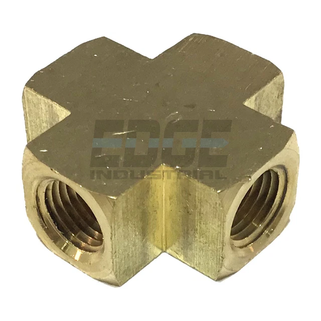 BRASS PIPE CROSS 4 Way Fitting 1/4" Female Npt Fnpt Air Fuel Wog EUR 19 ...