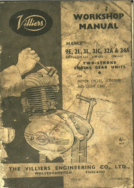 VILLIERS MOTORCYCLE MOTORBIKE Engine 9E 2L 3L 31C 32A & 34A Workshop ...