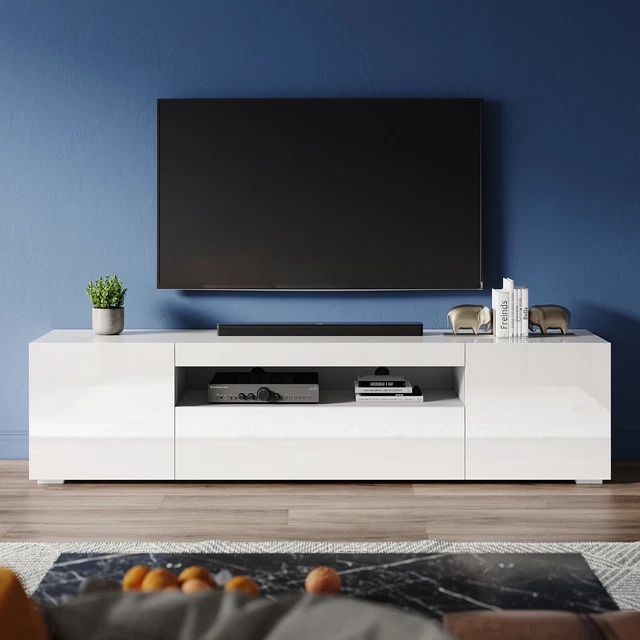 MODERN 200CM HIGH Gloss TV Unit Cabinet Stand White with RGB LED Light ...