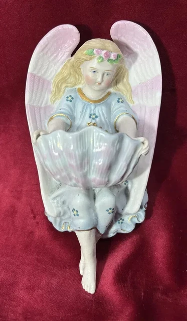 ANTIQUE HOLY WATER Font Bisques Angel Cherubs Putti Child Figurine ...