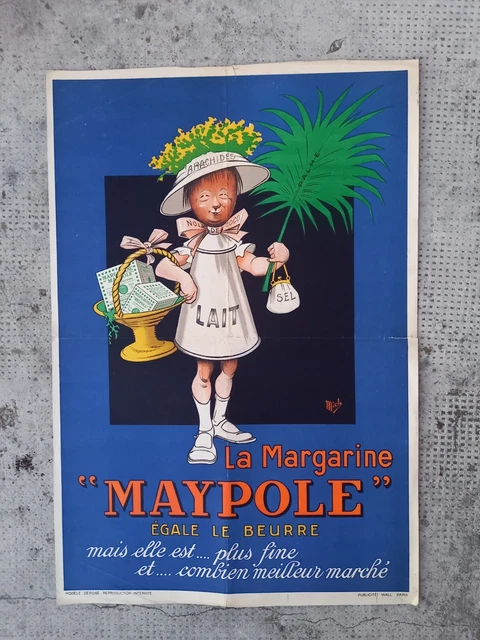 ANCIENNE, RARE AFFICHE publicitaire litho Margarine Maypole Signé MICH ...