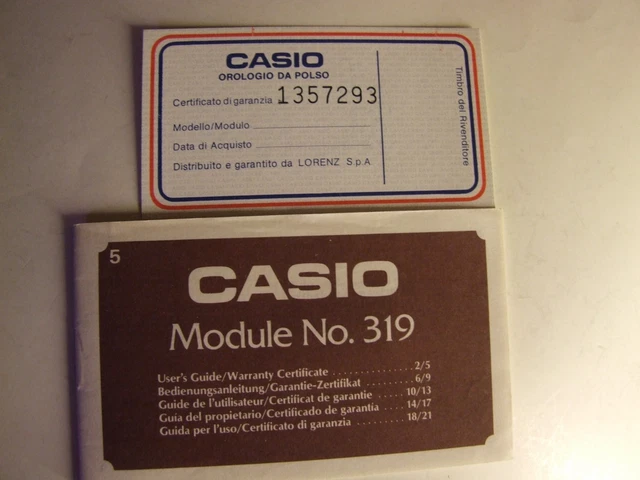 VINTAGE CASIO MODULE No. 319 Use Guide/Warranty Certificate £2.65 ...