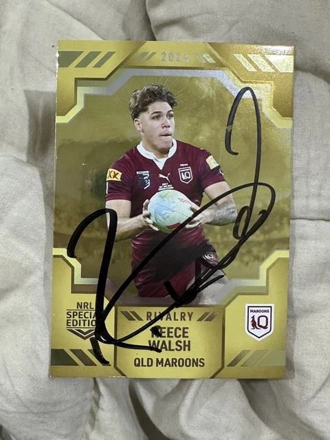 SIGNED REECE WALSH Queensland Maroons 2024 NRL Rivalry Gold Card G6 $50 ...