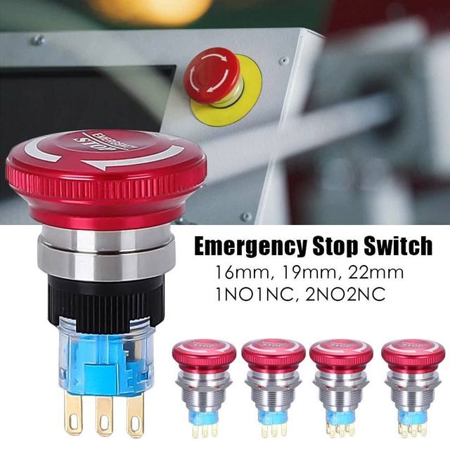 METAL RED MUSHROOM Head Emergency Stop Switch Button Switch 16/19/22mm ...