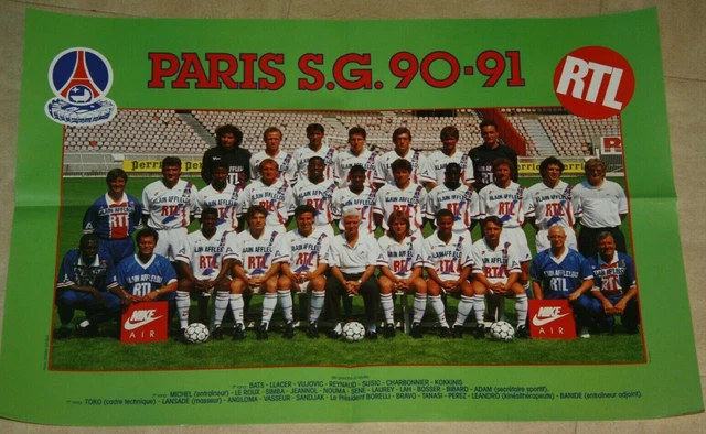 POSTER * ÉQUIPE PSG Photo Officielle- saison 1990/91 Paris Saint ...