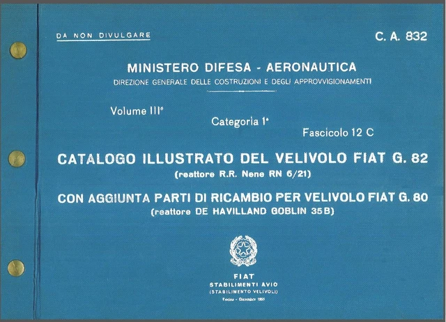 FIAT G82 E G80 Ricambi 1955 CA832 AIRCRAFT AVIAZIONE NEW ADD ...