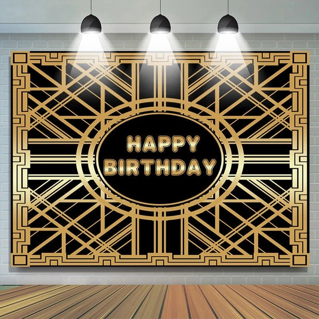 GOLD ABSTRACT LINE And Black Happy Birthday Backdrop $37.79 - PicClick AU