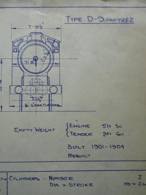 RAILWAY TECHNICAL DRAWING LNER TYPE D-9 LOCOMOTIVE Built c1901-1904 ...