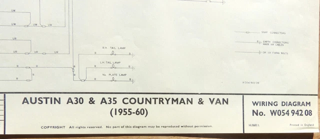 ORIGINAL LUCAS AUSTIN A30 & A35 Countryman Wiring Diagram 1955-60 ...