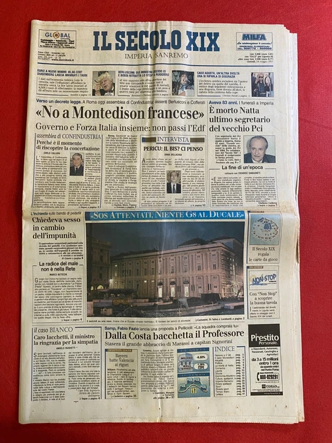 IL SECOLO XIX 24-5-2001 Morte Di Alessandro Natta Pci , Contessa Vacca ...