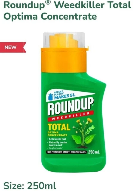 ROUNDUP TOTAL OPTIMA Concentrate Garden Weedkiller Yellow Top 250mL Makes 5L DIY £15.79 ...