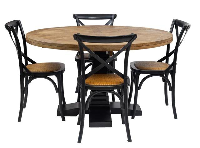 JADA SOLID FRENCH Provincial Mango Timber Round Dining Table Oak/Black ...