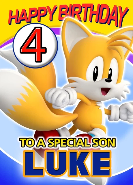 SONIC THE HEDGEHOG Tails Personalised Birthday Card Any NAME AGE ...