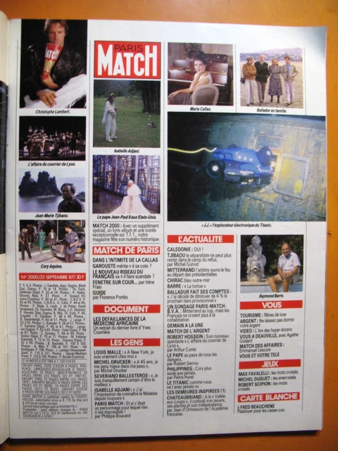 PARIS MATCH N° 2000 du 25/09/1987- Christophe Lambert. Noumea. Titanic ...