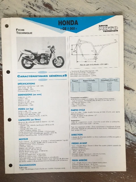 1993 HONDA CB1000 SC30 CB 1000 Motorcycle Spec Sheet RMT ETAI £10.98 ...