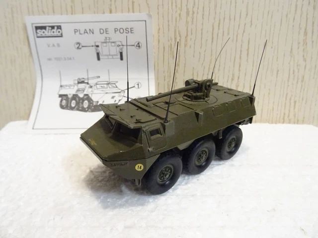 SOLIDO ANCIEN VÉHICULE MILITAIRE VAB 6x6 BLINDÉ AMPHIBY KAKI FONCÉ TBE ...