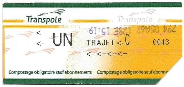 TICKET DE BUS métro tramway Transpole Lille Roubaix Tourcoing 2002 ...
