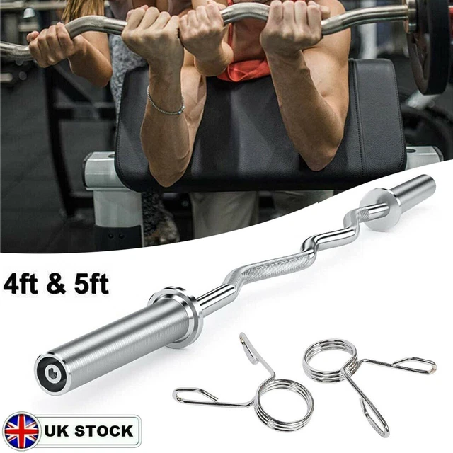 OLYMPIC BARBELL EZ Curl Bar Spring Collars Home Gym 2" Training/Weight ...