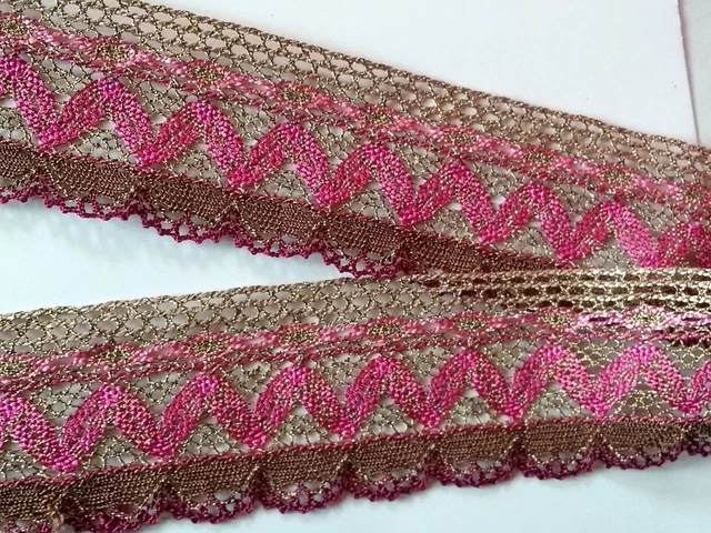 1M/0,5M BAUMWOLLE /NYLONE Spitze Borte Nichtelastisch 7,5cm Magenta ...