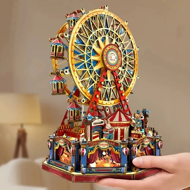 DIY 3D WOODEN Puzzle Ferris Wheel with Lights - LED Funland Theme Park ...