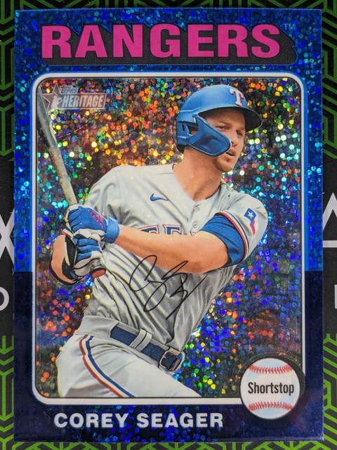 COREY SEAGER 2024 Topps Heritage blu cromato scintillante parallelo ...