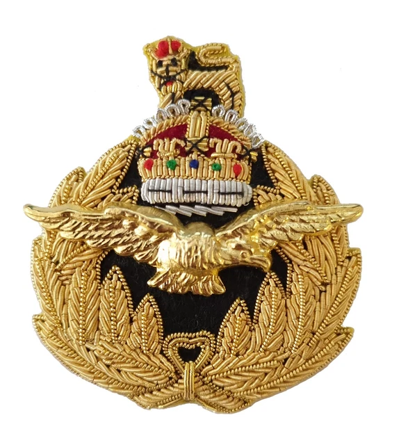 RAF AIR RANK Cap Badge - Kings / Tudor Crown - Wire Embroided Royal Air ...