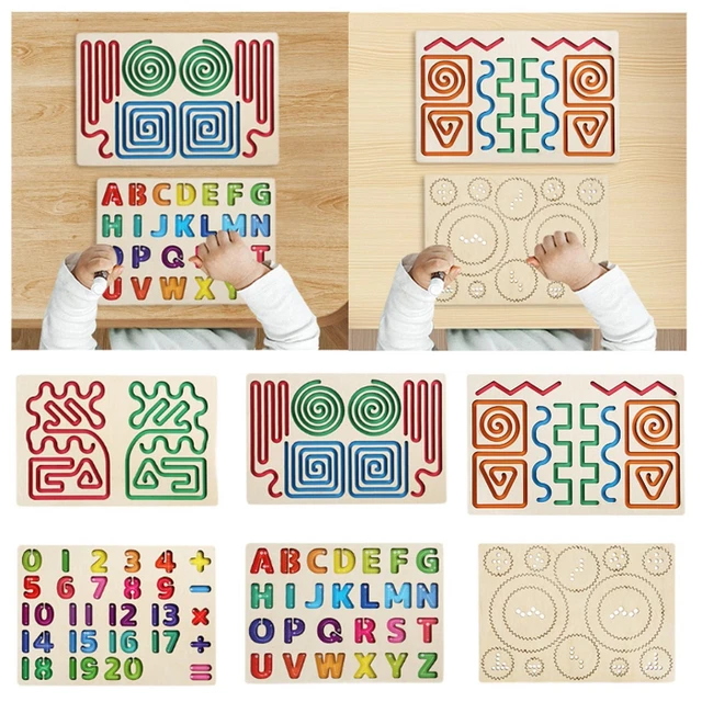 WOODEN TRACING BOARD Handwriting Practice Fine Motor Double Sided ...