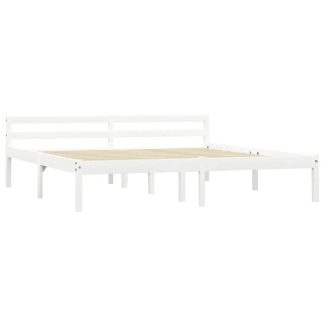 WALPLUS BED FRAME White Solid Pine Wood 160x200 cm King Size Wooden Bed ...