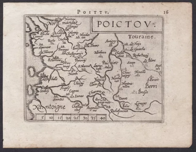 POITOU POITIERS FRANCE Ortelius Carte Map Carte Engraving Gravure 1593 ...