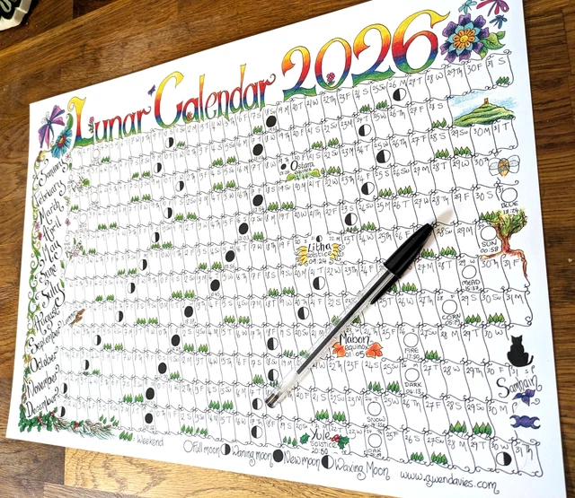 2026 A3 LUNAR Moon Calendar Wall Chart Pagan Wiccan planner poster ...