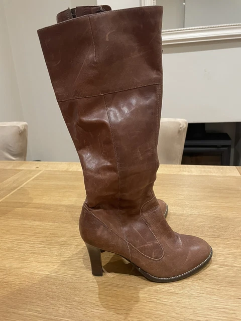 RIVER ISLAND LEATHER Boots UK 6 Eur 39 Womens Distressed Brown Boots £ ...