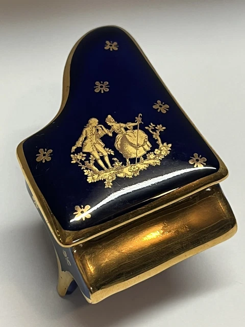 LIMOGES FRANCE TRINKET Box Grand Piano Cobalt Blue Porcelain Versailles ...