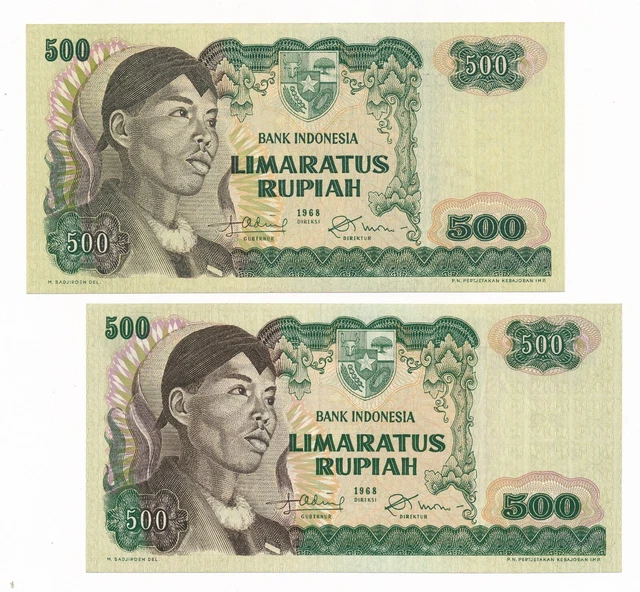 INDONESIA 500 RUPIAH 1968 General Sudirman P. 109 /109a gEF/AU 2 Notes ...