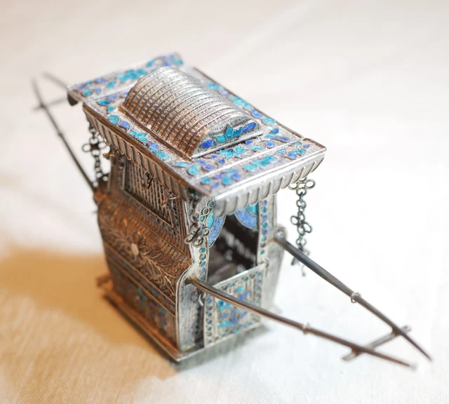 PALANQUIN CHAISE à porteur miniature argent filigrané rehaussé émaux ...
